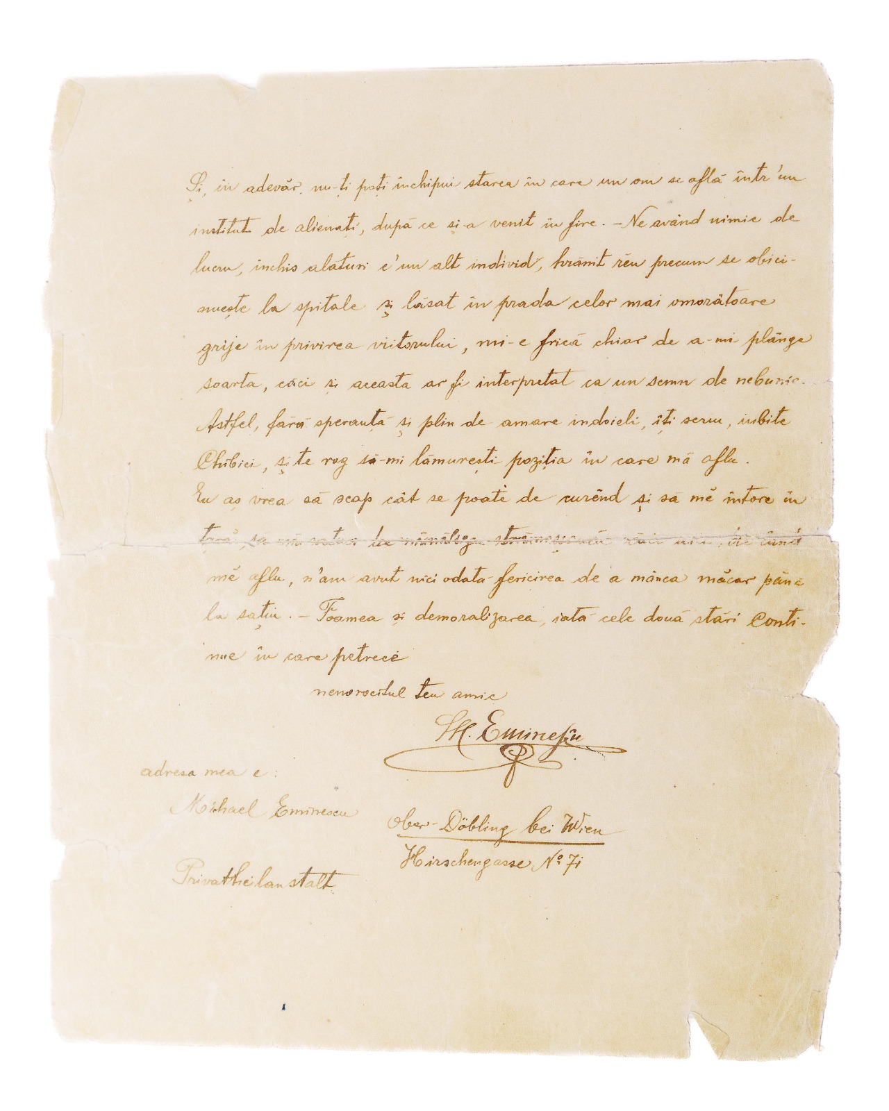 Scrisoare a lui Eminescu în premieră